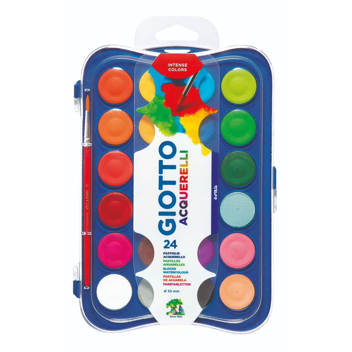 GIOTTO Watercolour Paint Set in Plastic Box - 24 Colours + Brush ...