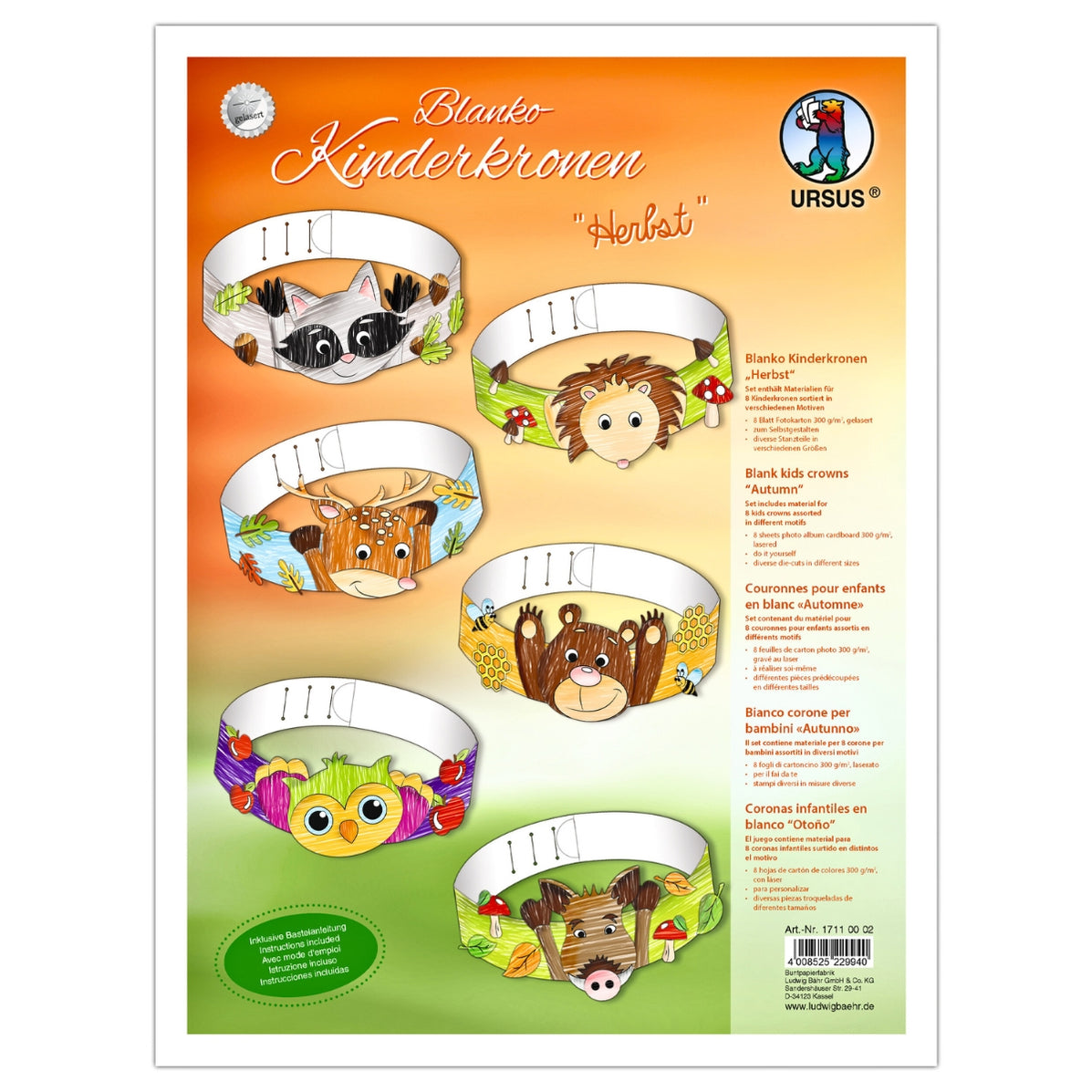 URSUS Paper Crown Kit - Set of 8 - Autumn — Oskar's Wooden Ark