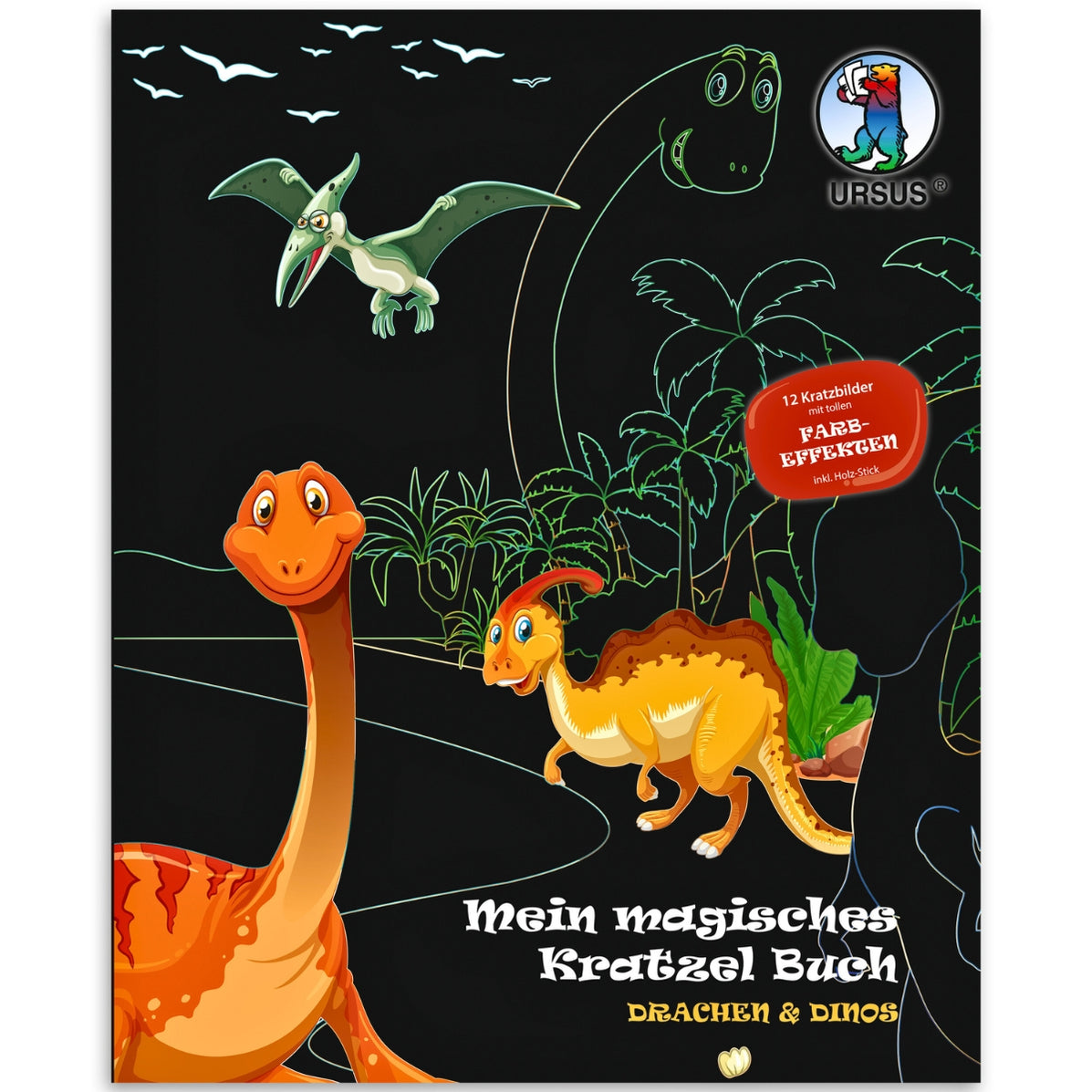 URSUS Scratch Art Pictures, 12pcs. Dragons & Dinos — Oskar's Wooden Ark