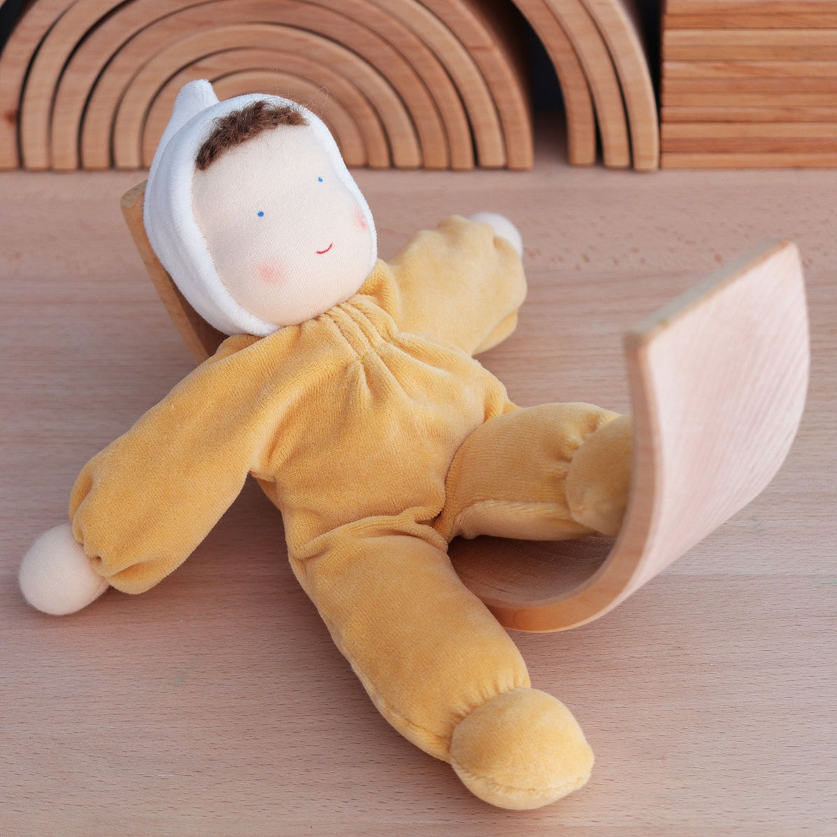 Grimm's Soft Doll Yellow - Oskar's Wooden Ark, Australia